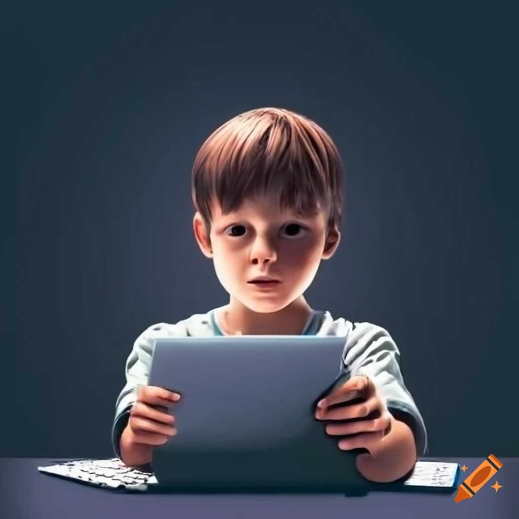 A boy playing computer on Craiyon