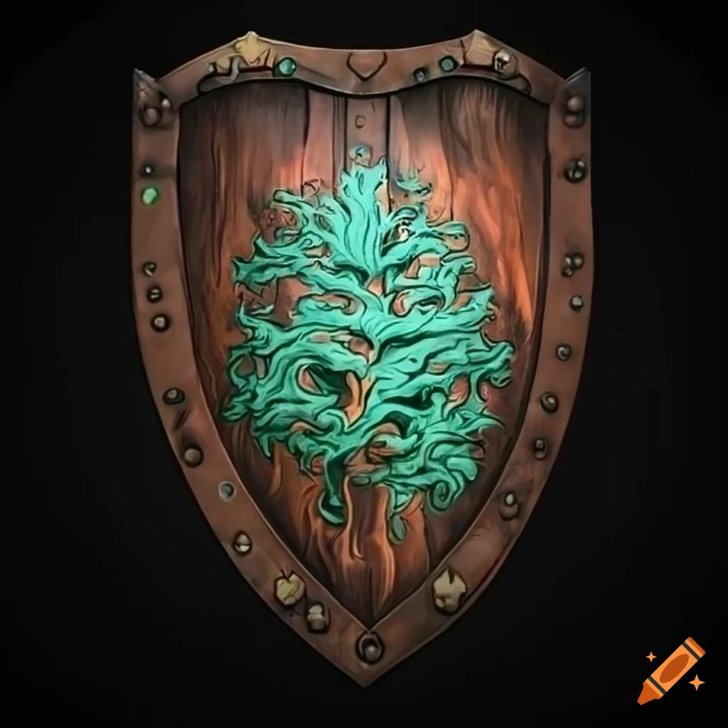 Coat of arms in shield shape, fantasy inspired, forest themed