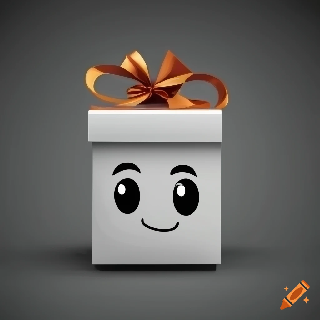 Personified black and white gift box with a minimal cartoon smile on ...