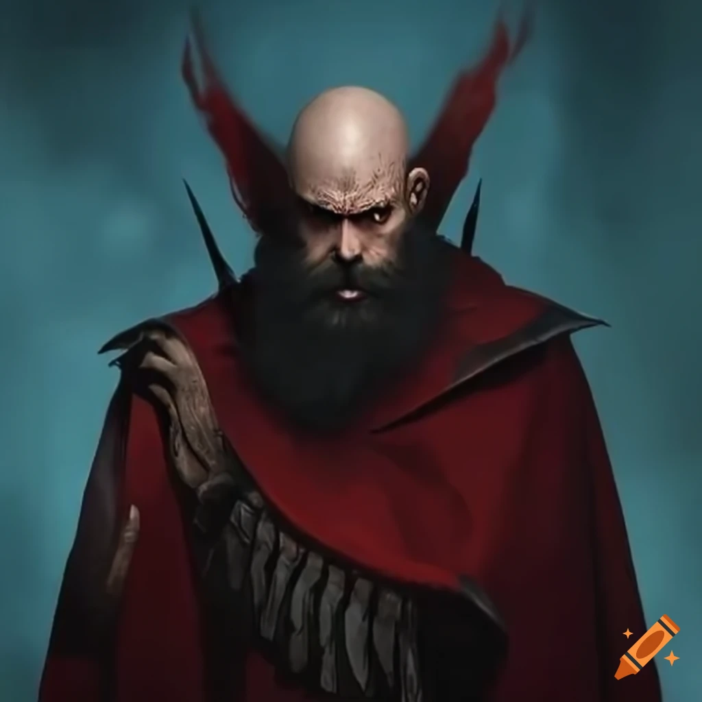 Enigmatic cinematic bald tall intimidating emperor with full dark beard ...