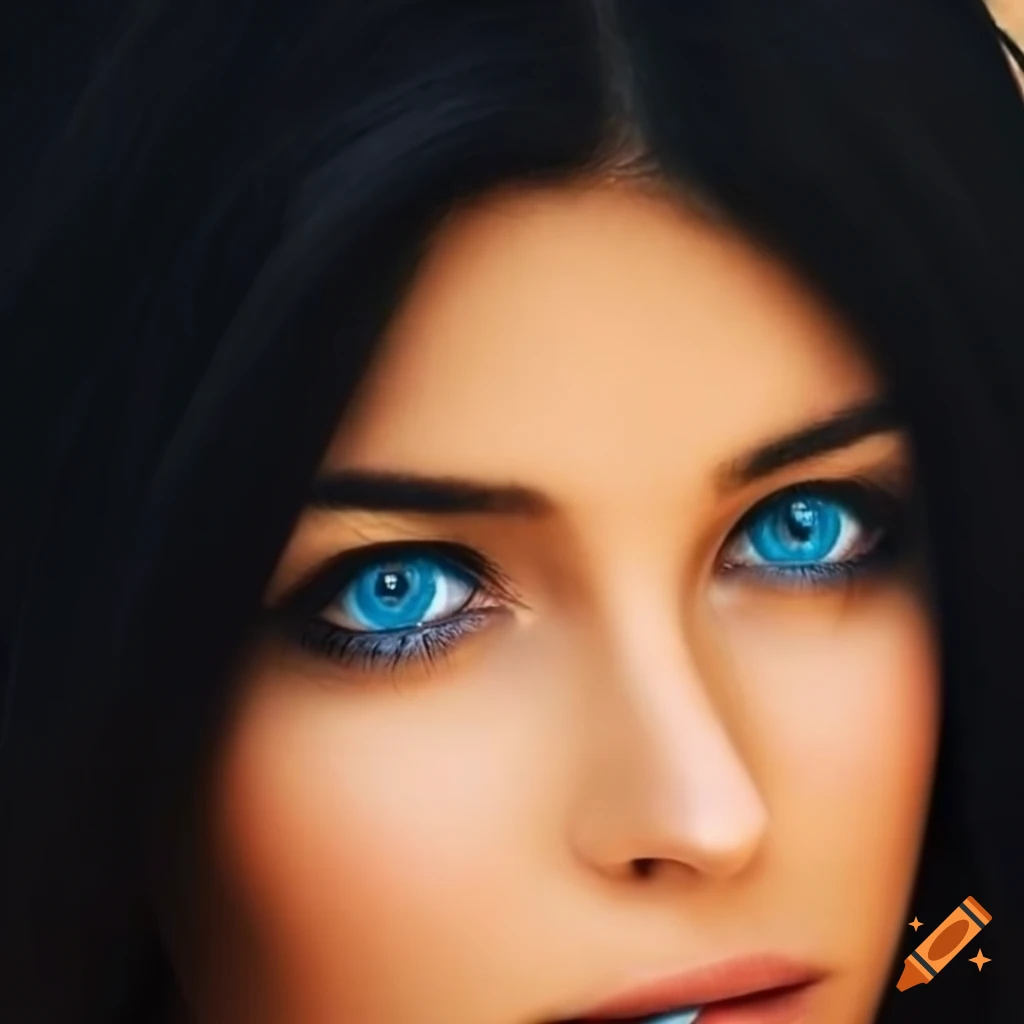 Gorgeous young woman with Italian heritage, black hair, blue eyes ...