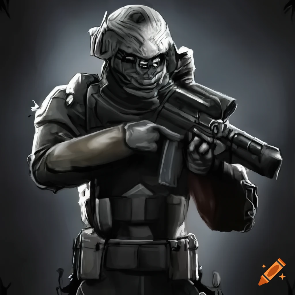 Epic soldier , fightig, black and white colours