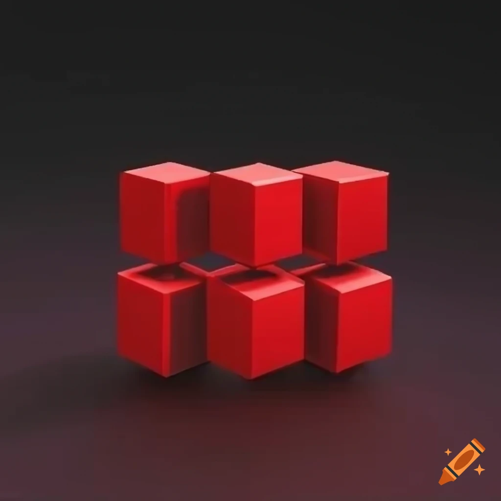 4 red cubes in a white background, ray tracing, 3d