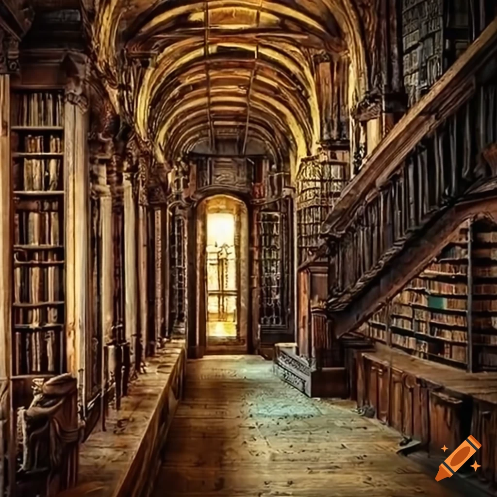 An old and mysterious library with seven doors you can go in on Craiyon