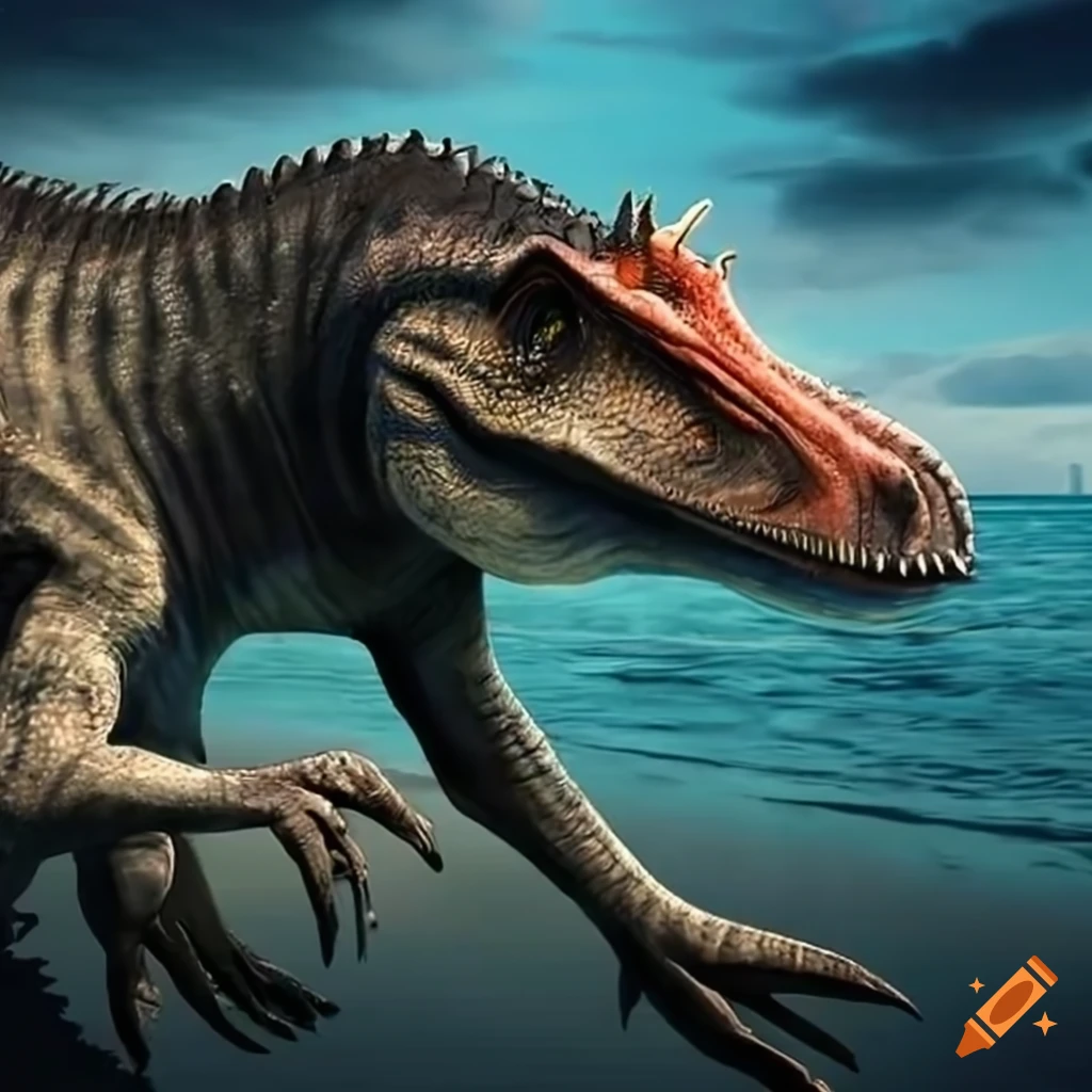 A ancient sea hybrid of a baryonyx and a carnotaurus on Craiyon