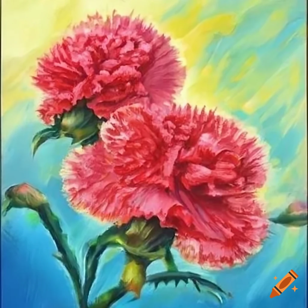 An exquisite oil painting of a vibrant carnation flower on Craiyon