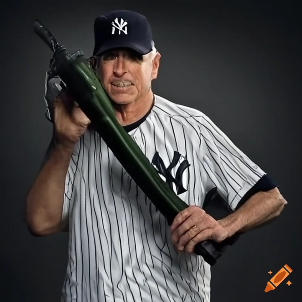 Larry David pitching for the New York Yankees with a bazooka on Craiyon