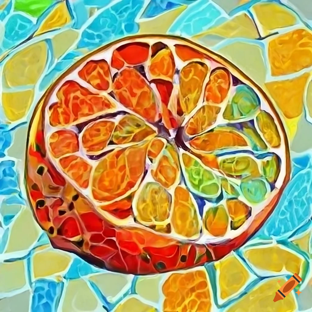 Artful citrus mosaic art in Sky Blue: #87CEEB Light Sunny Yellow: # ...