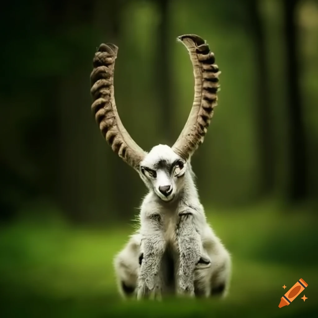 A whimsical hybrid forest creature inspired in both goats and lemurs ...