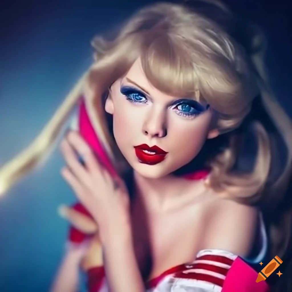 Taylor swift cosplaying as sailor moon with long pigtails on Craiyon