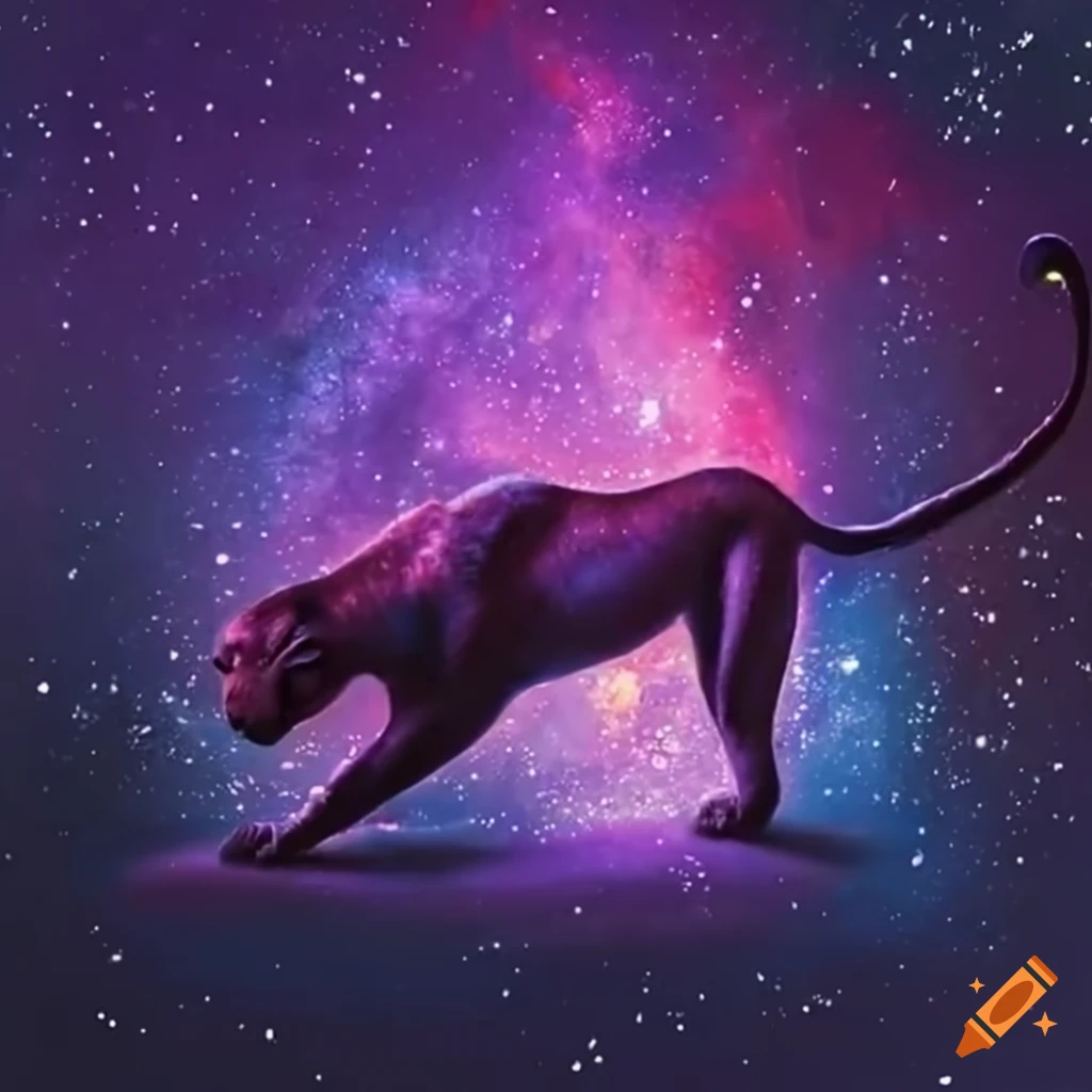Violet panther, puma in front milkyway