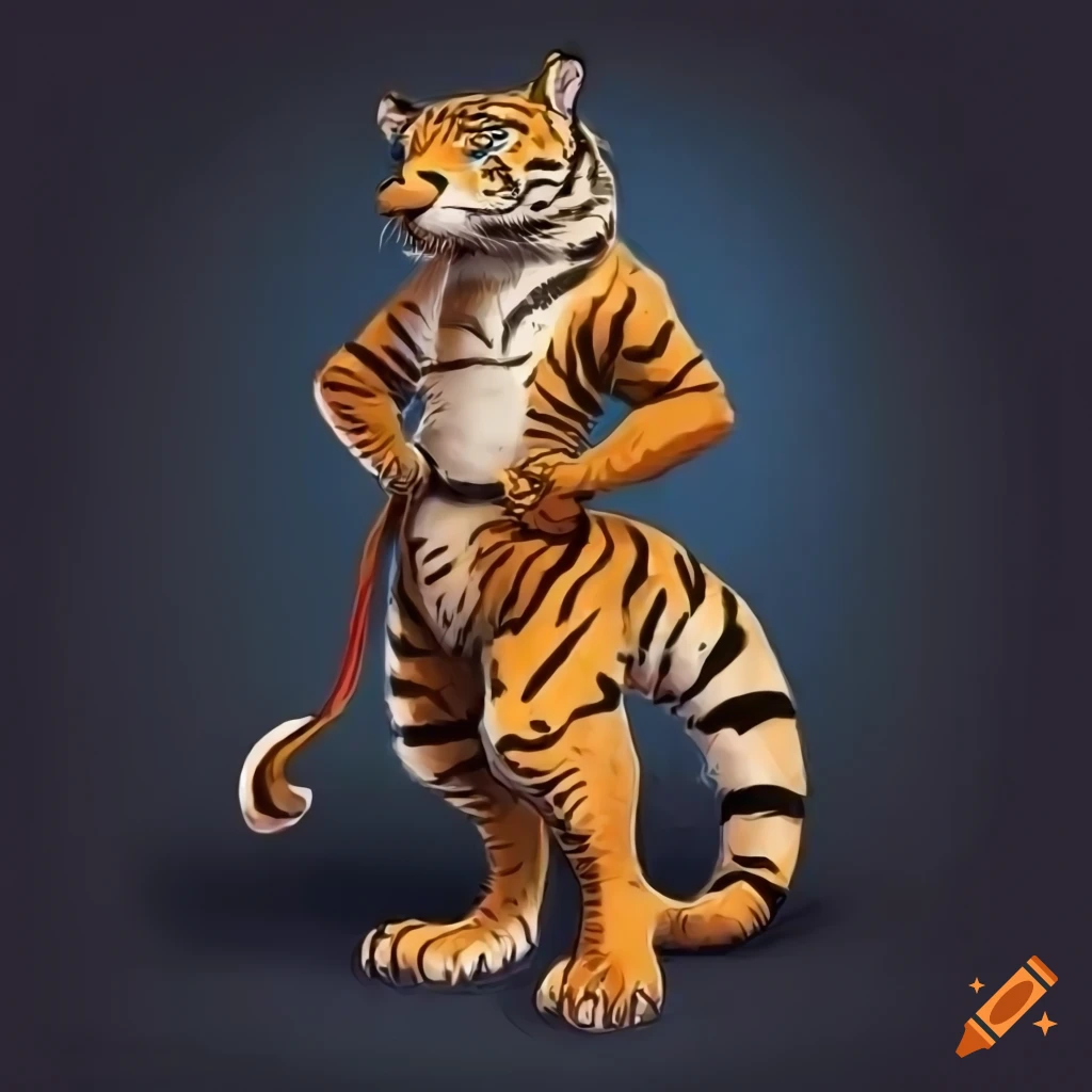 High definition full body drawing of an anthro tiger wearing a monocle ...