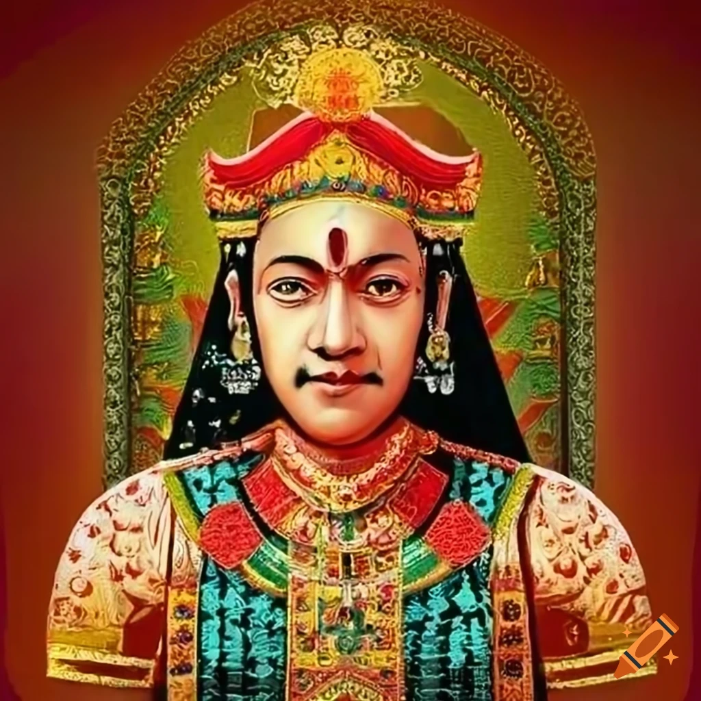 In this vibrant illustration, we see a Bangladeshi king seated on an ...