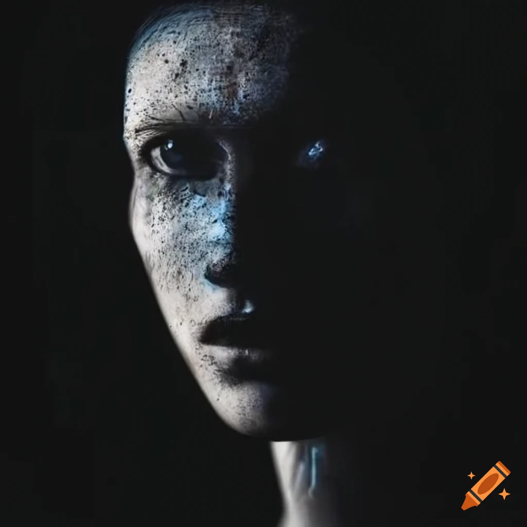 Surreal distorted silhouette of a male human face in a nebula