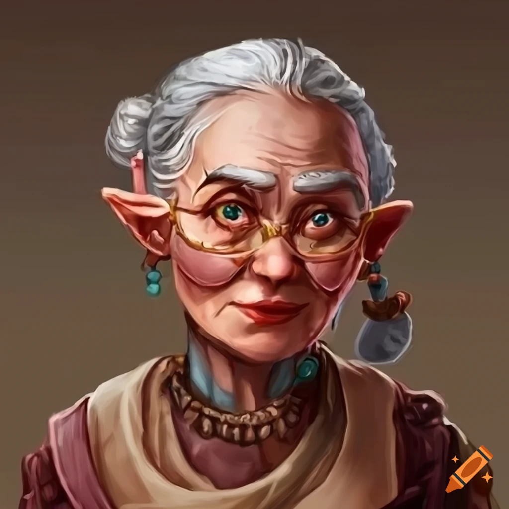 Kind elderly female villager dnd on Craiyon
