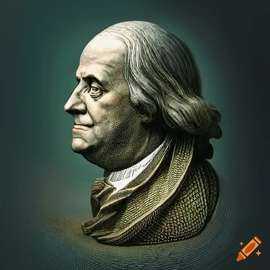 ‘Banknote Illustration’-Style, sculpt ‘Benjamin Franklin flying his ...