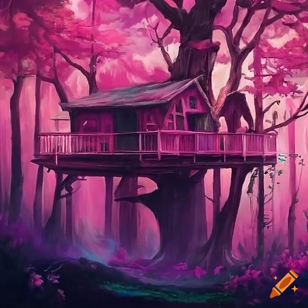 A pink treehouse, pink tree, pink epic fantasy art by greg rutkowski on ...
