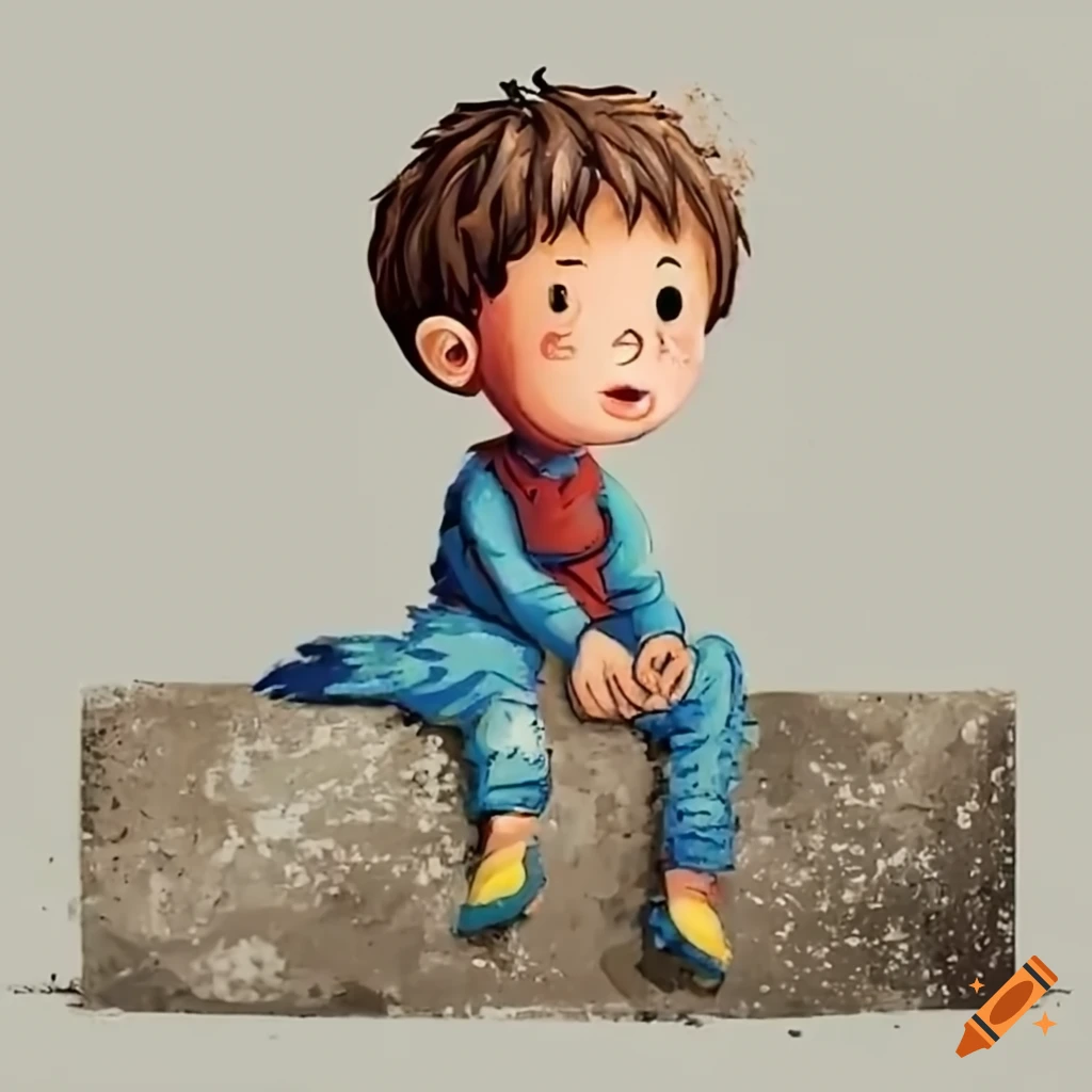 A boy named chip sitting on an large old concrete block