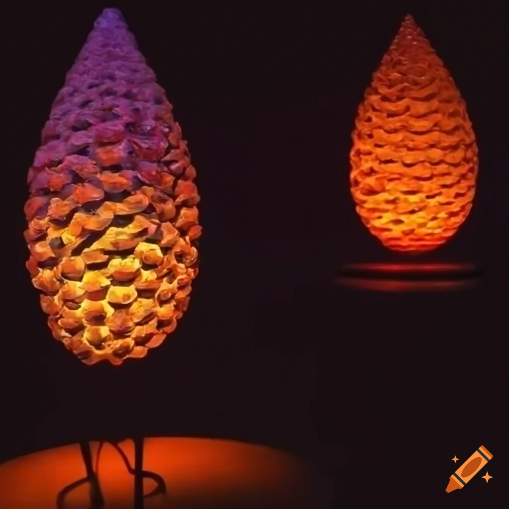 Vaguely pine cone or water drop inspired sculpture with alternating sky ...