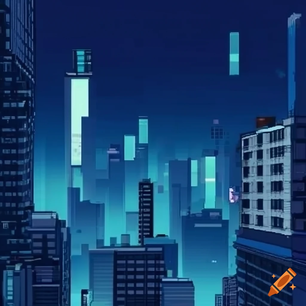 Detailed pixel city view from window on Craiyon