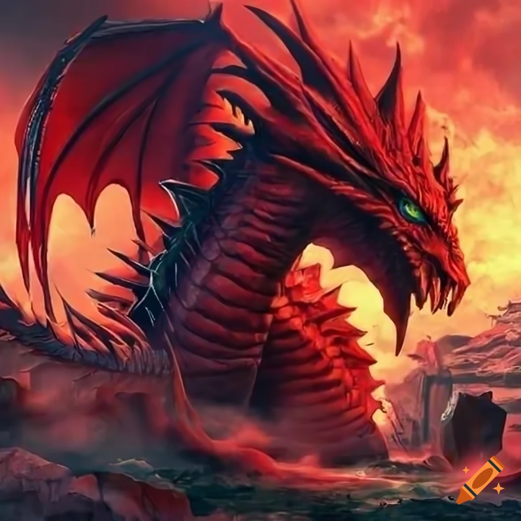Colossal fantasy red dragon