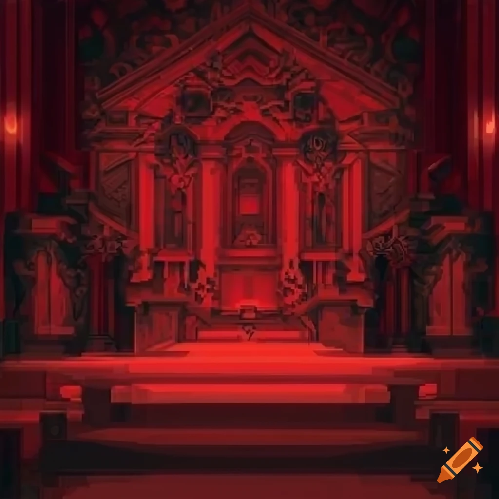 Sidescroller, high resolution, altar room pixel background, red
