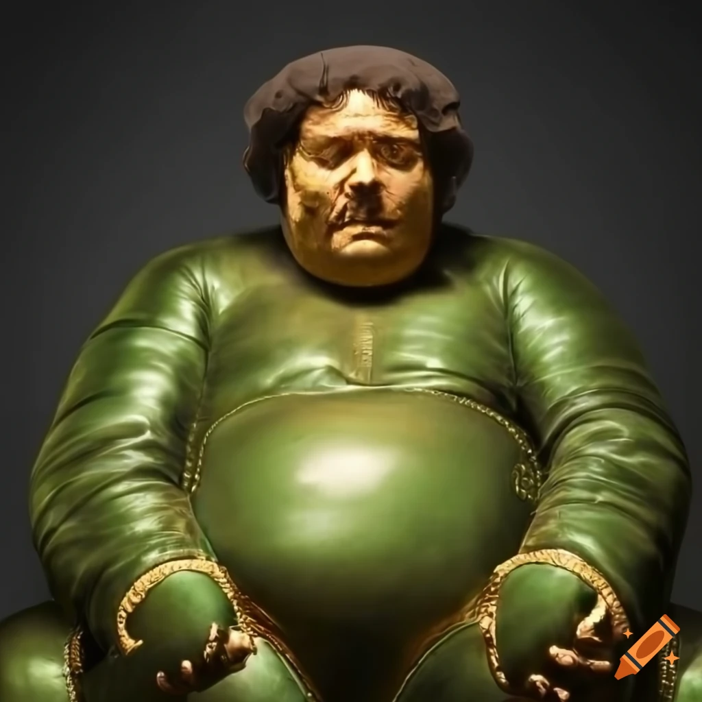Fat man armchair in green gold leather surreal style rembrandt velaquez ...