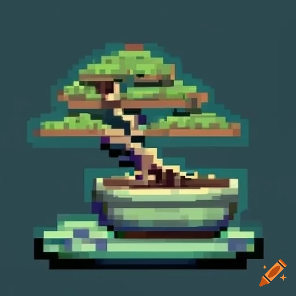 Detailed pixel art of bonsai in small pot on Craiyon