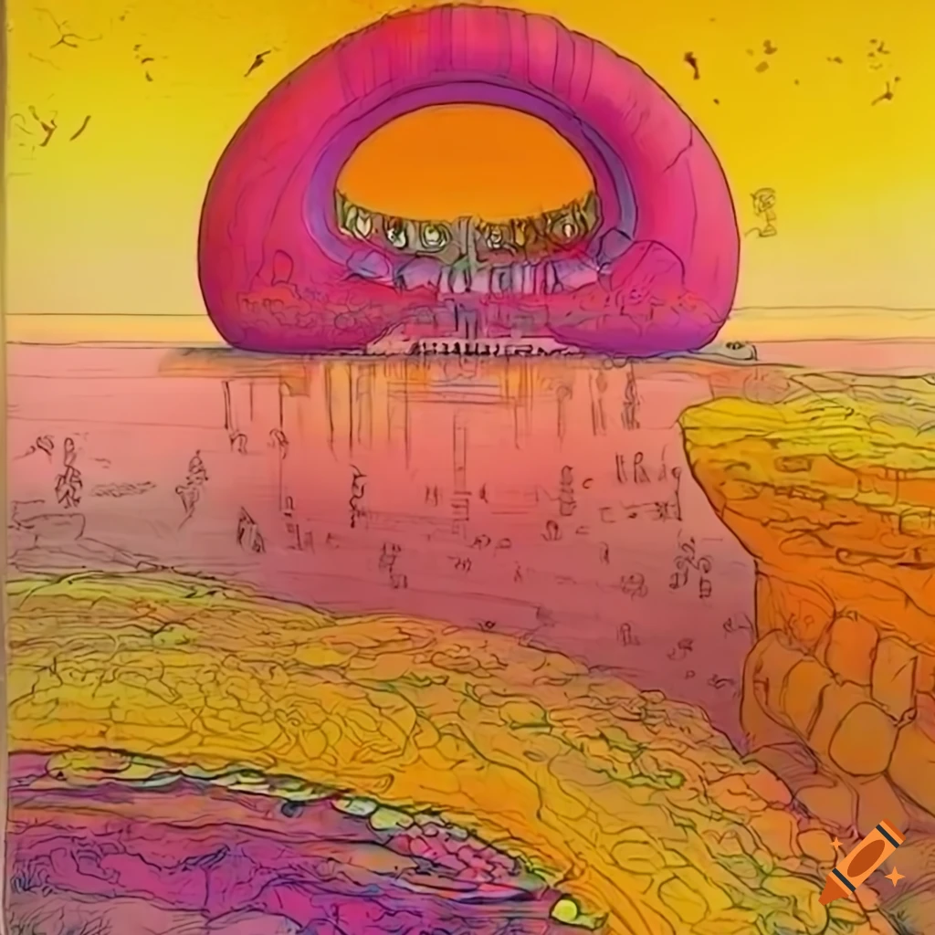 Yellow and pink moebius bio machine art