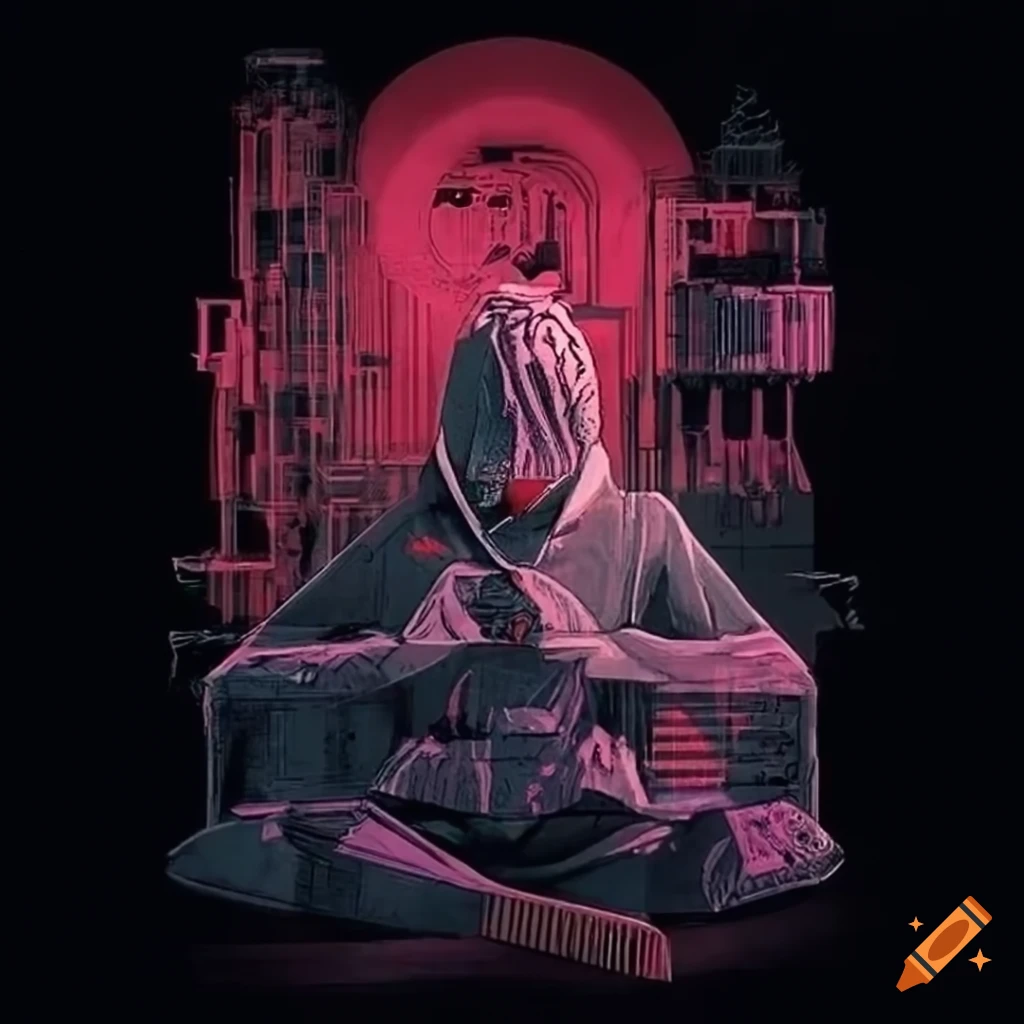 A dynamic japanese-inspired print blending tradition with cyberpunk ...