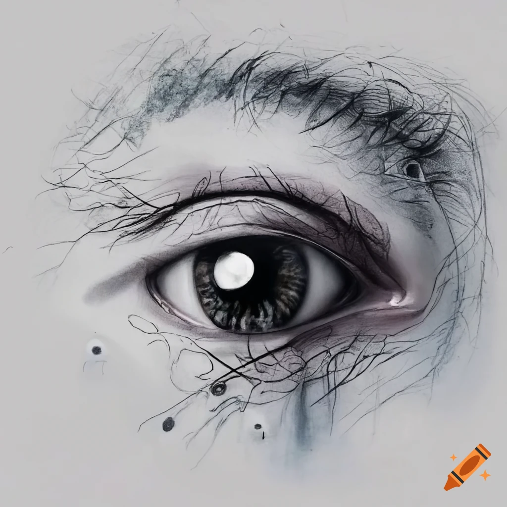 Abstract imaginary eyeball monochrome on Craiyon