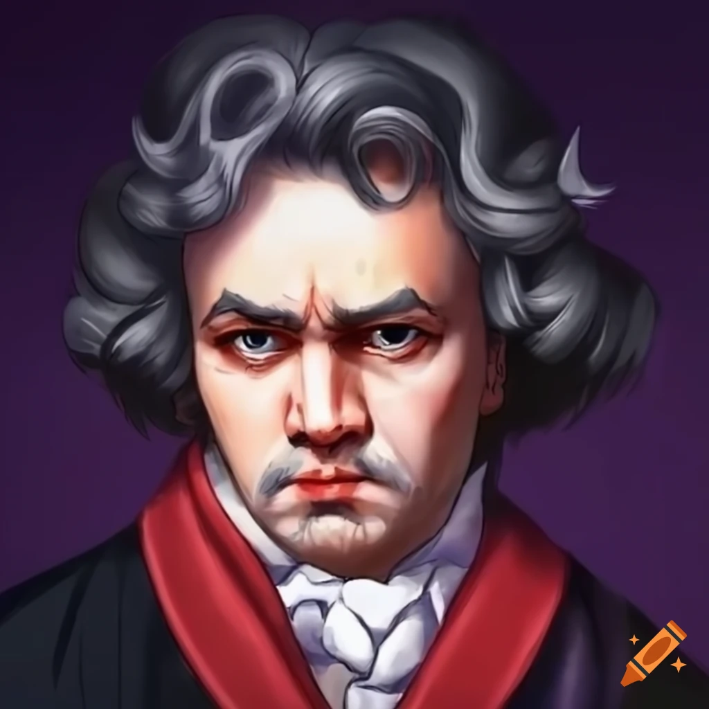 Beethoven as an anime character with star eyes from oshi no ko