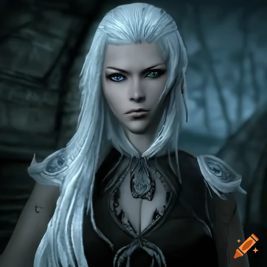 Woman White Hair Blue Eyes Skyrim On Craiyon
