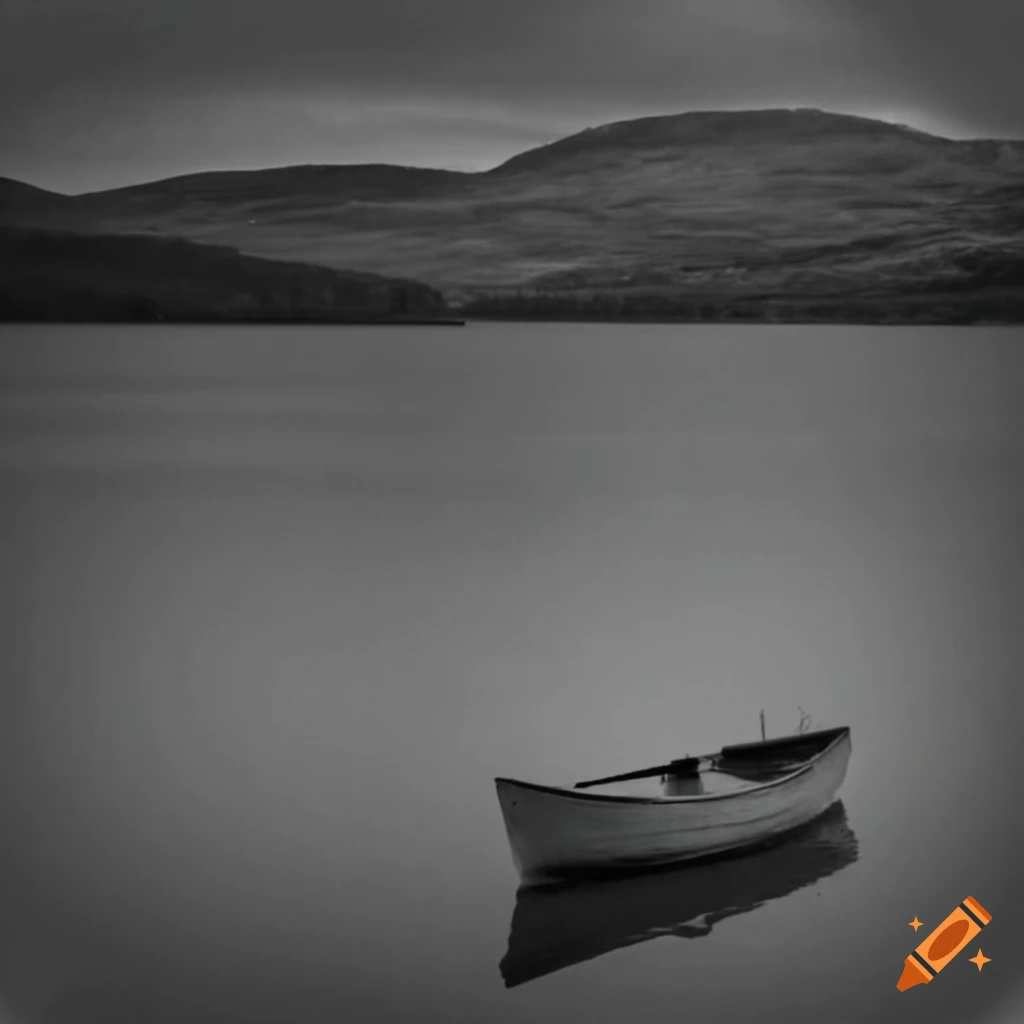 Empty rowing boat in a scottish loch fox talbot style on Craiyon