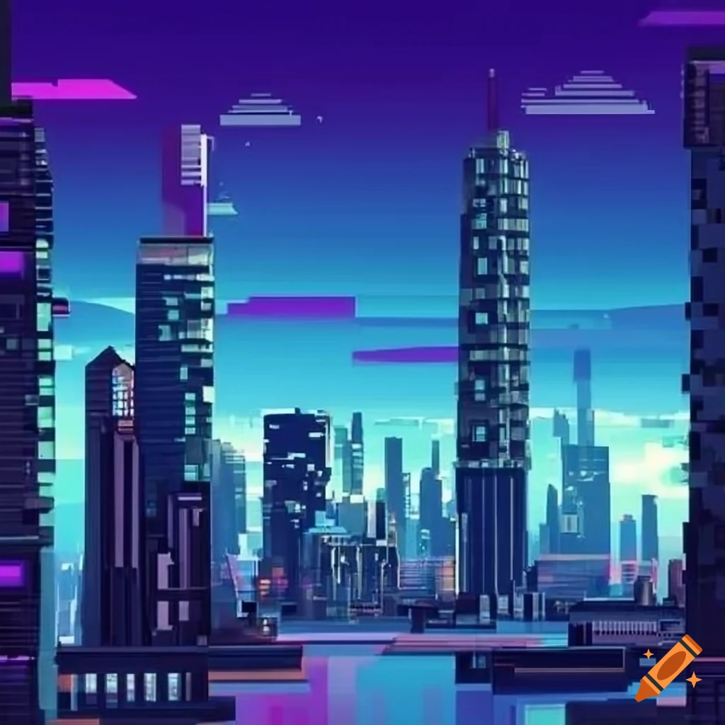 Futuristic pixel city