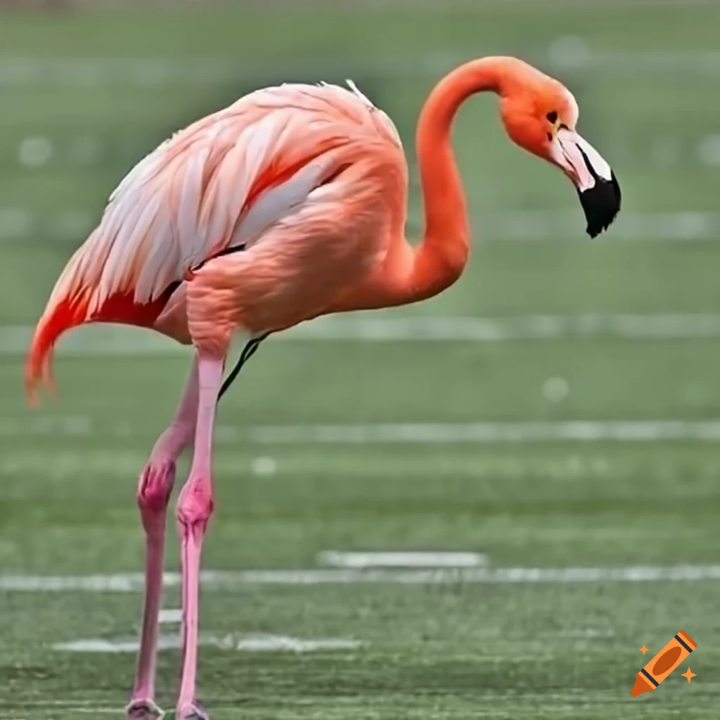 A flamingo wearing a football jersey and helmet on Craiyon