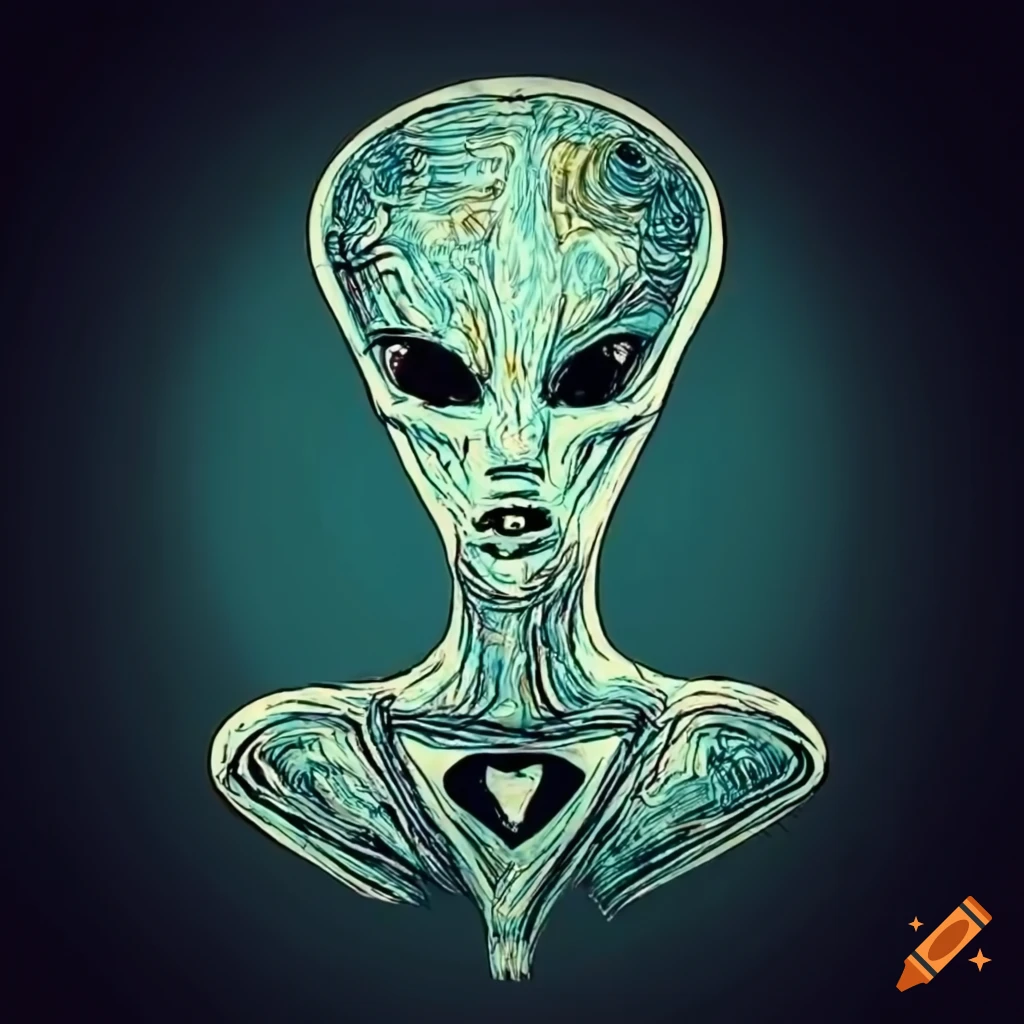 A line drawing of two aliens playing cards together on Craiyon