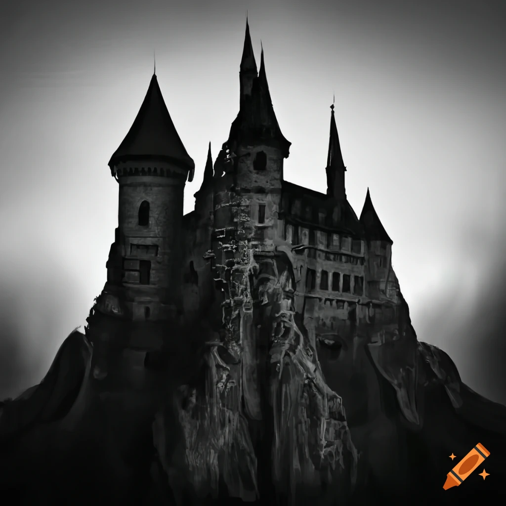 A scary black and white castle on Craiyon