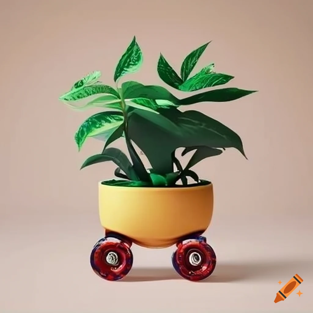 A creative pot plant design on roller skates on Craiyon