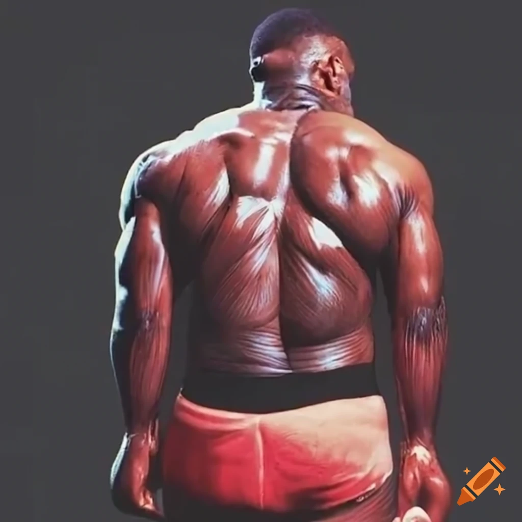 Mike tyson flexing his powerful neck muscles from a back view on Craiyon