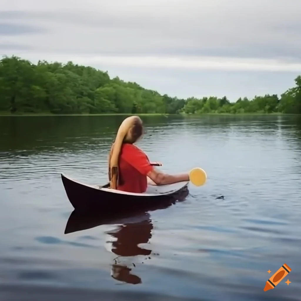 A person playing ping pong in a canoe on a lake on Craiyon
