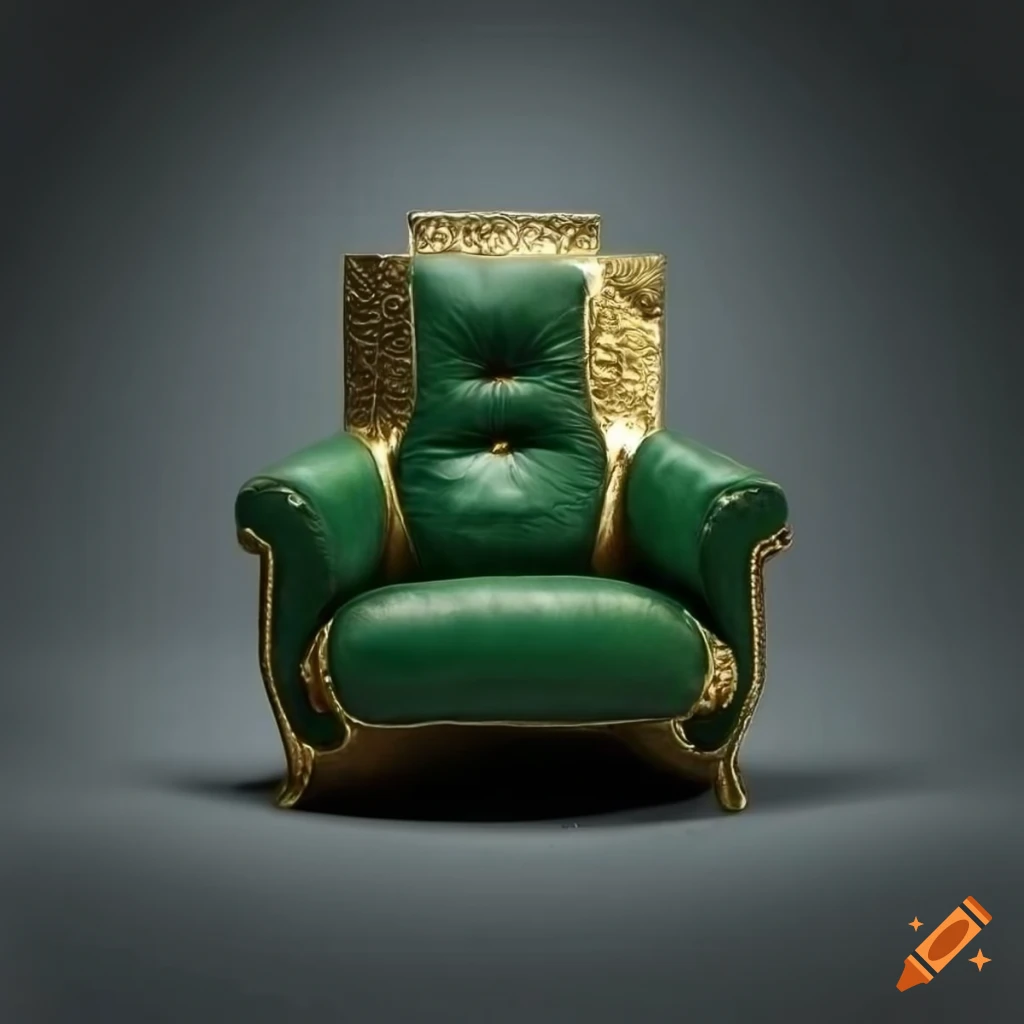 Profile fat man armchair in green gold leather surreal style Rembrandt ...