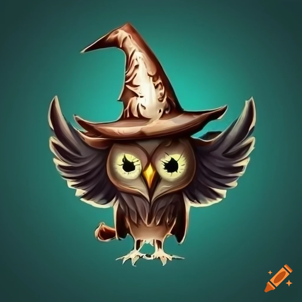 Owl, wizard hat, elven, logo on Craiyon