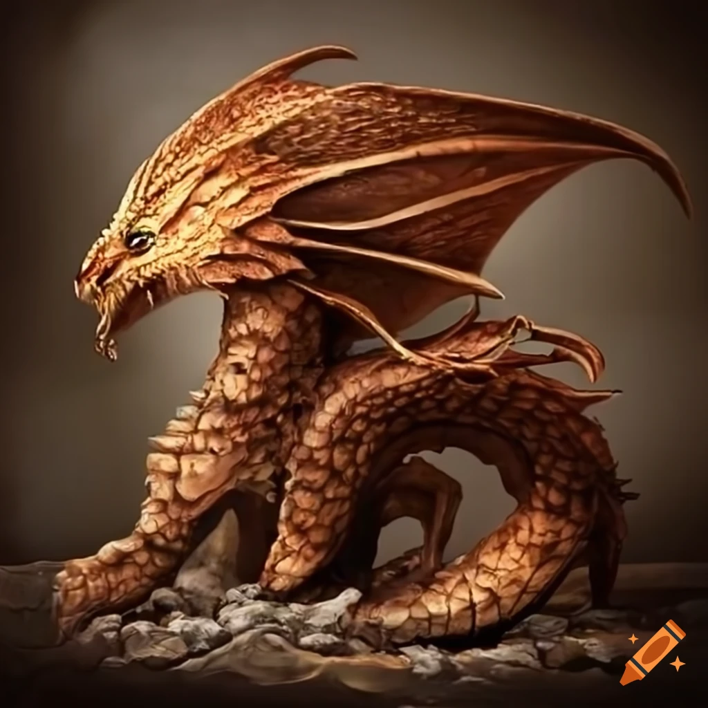 A brown dragon with rocks