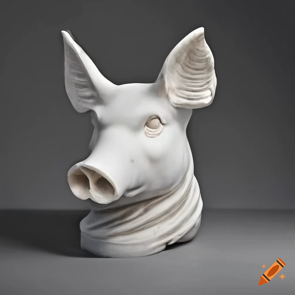 Pig head statue, marble, greece or rome, white only