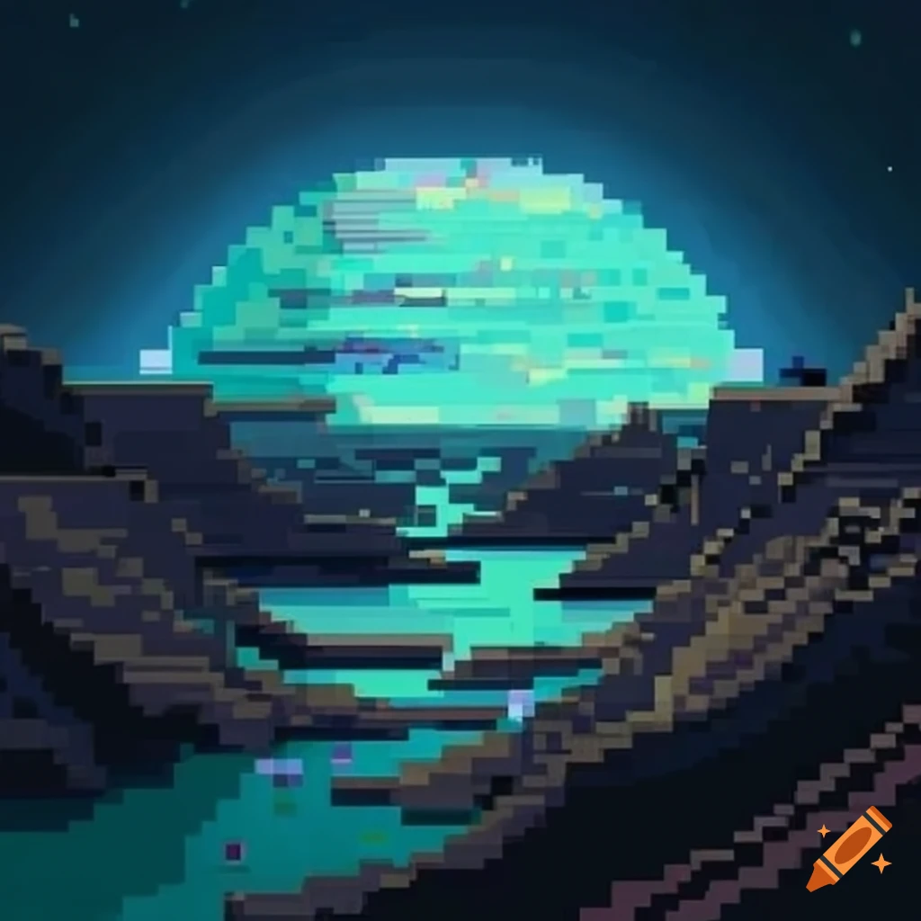 Pixel art of alien landscapes on diverse planets