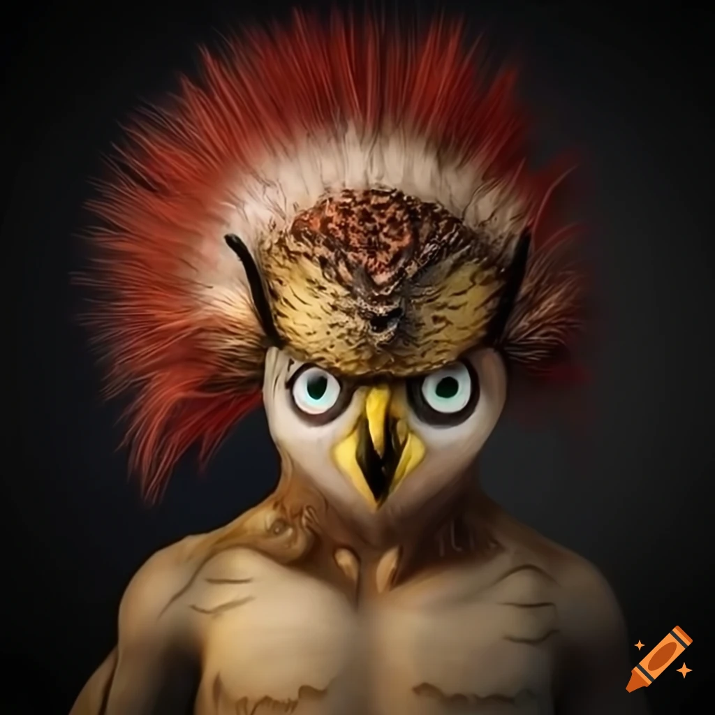 Humanoid owl with mohawk on Craiyon