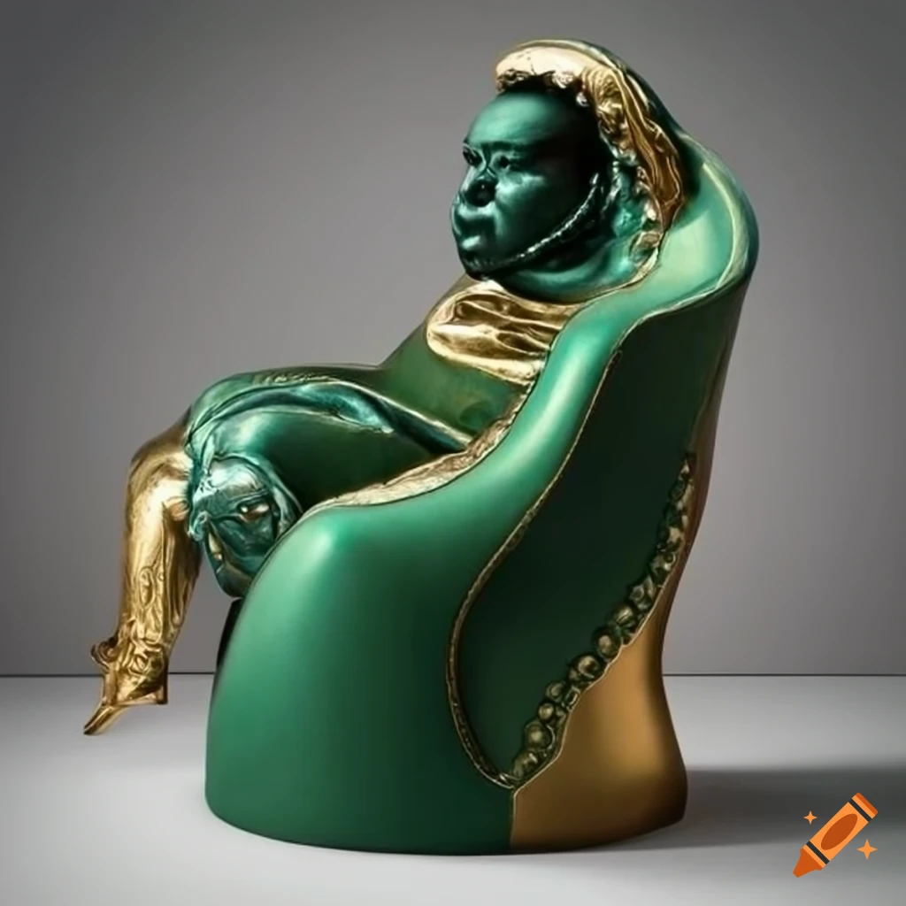 Profile fat man armchair in green gold leather surreal style Rembrandt ...