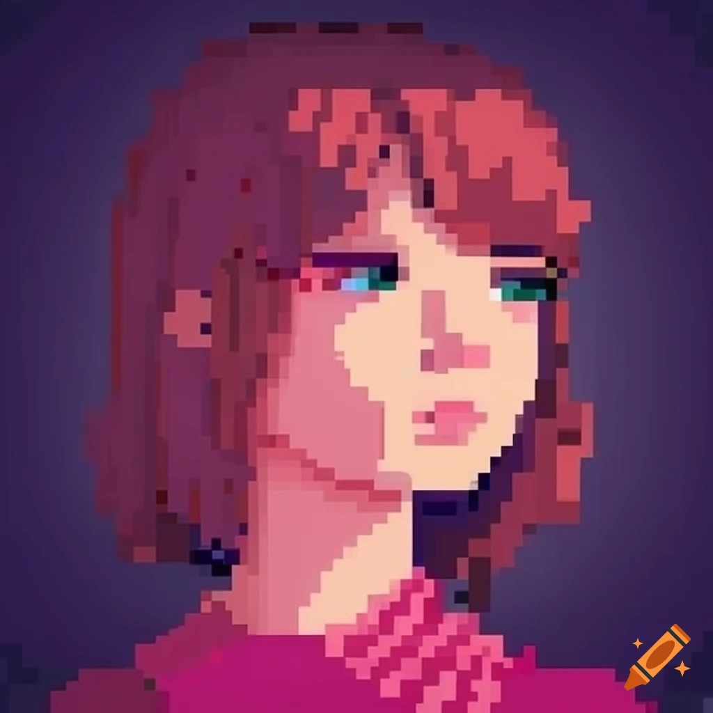 Pixel girl looking out window on Craiyon