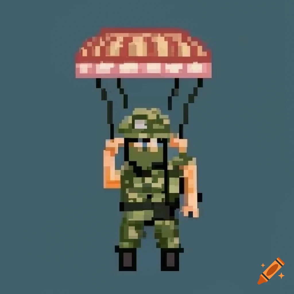 16-bit pixel art image of army paratrooper